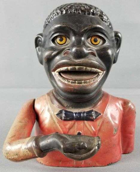Antique Cast Iron Black Americana Jolly N mechanical coin bank ...