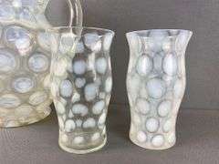 5 piece group opalescent Coin Dot glass pitcher and tumblers - Matthew ...