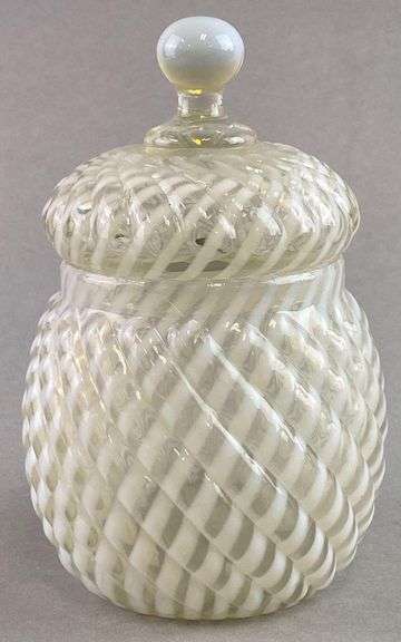 Vintage Lidded Ribbed Glass Container - Matthew Bullock Auctioneers