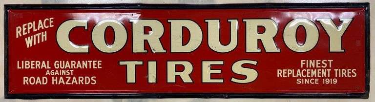 Vintage Corduroy Tires Metal Advertising Sign - Matthew Bullock Auctioneers