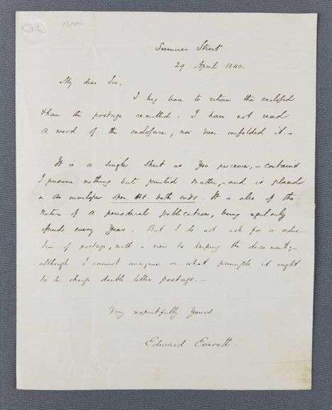 Letter written and signed by Edward Everett - Matthew Bullock Auctioneers