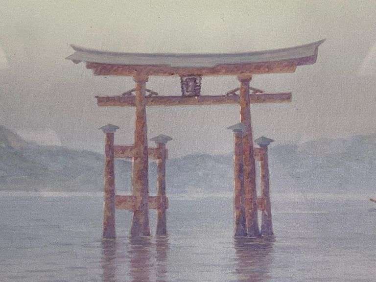 Yamanoi Itsukushima Shrine Torii Gate Watercolor Painting - Matthew ...