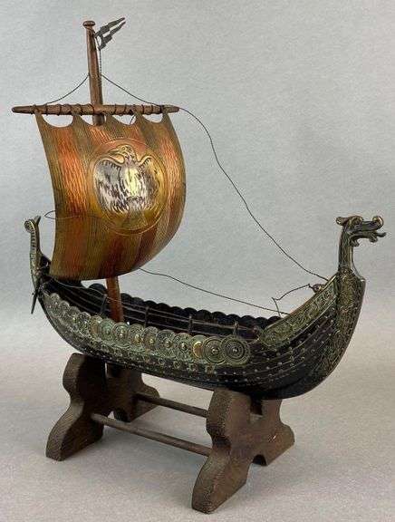 Bronze Viking Longboat Sculpture and Stand - Matthew Bullock Auctioneers