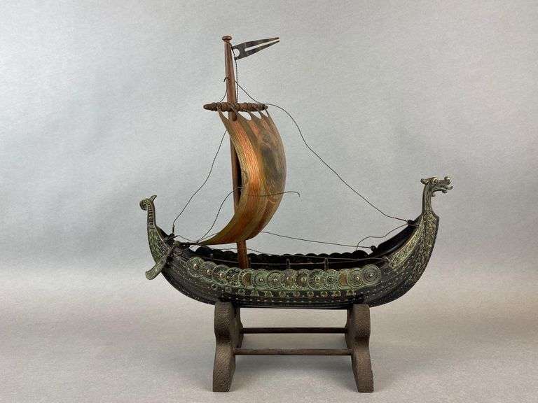 Bronze Viking Longboat Sculpture and Stand - Matthew Bullock Auctioneers