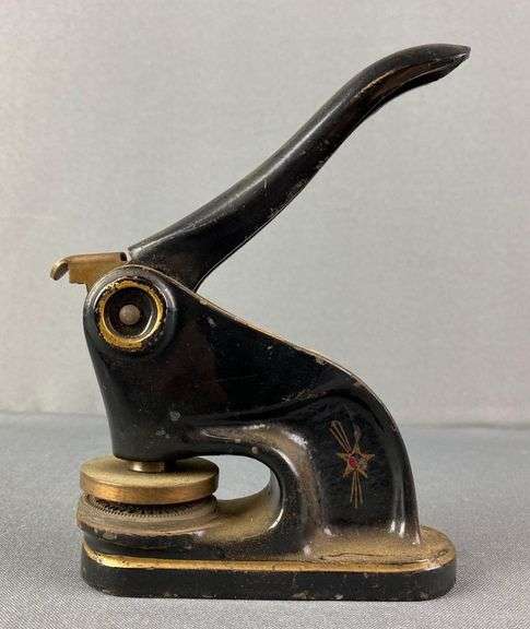 Cast Iron Notary Seal Press Stamp - Matthew Bullock Auctioneers