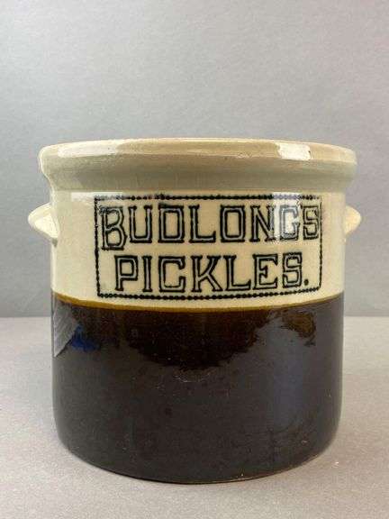 2 Gallon Budlongs Pickles Stoneware Crock - Matthew Bullock Auctioneers