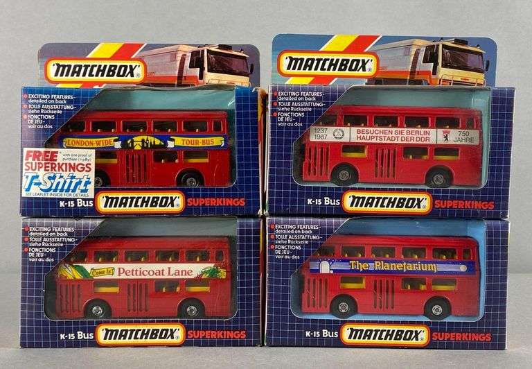 Group of 4 Matchbox K-15 Die-Cast Buses - Matthew Bullock Auctioneers
