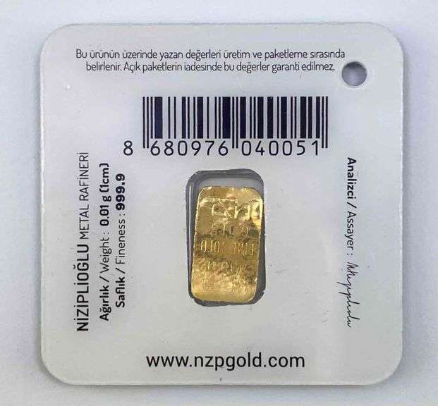 NZP Miracle Gold .01 gram .9999 fine gold - Matthew Bullock Auctioneers