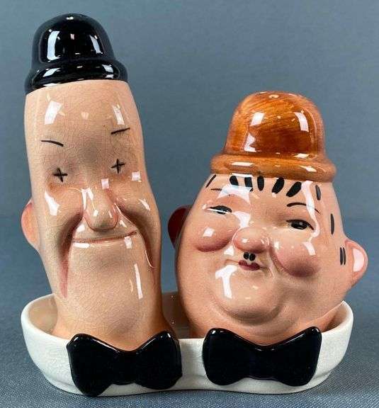 Pair of Laurel and Hardy Ceramic Salt and Pepper Shakers - Matthew Bullock Auctioneers