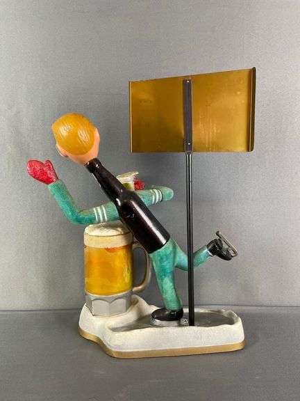 Vintage Blatz Beer Ice Skating Bottle Advertising Back Bar Statue ...
