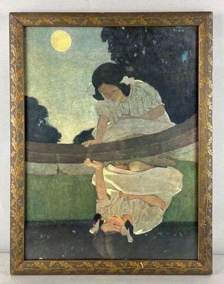 Antique Jessie Wilcox Smith Reflection in a Pond Framed Lithograph ...
