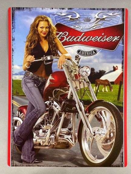 Modern Budweiser Biker Girl Advertising Metal Poster - Matthew Bullock ...