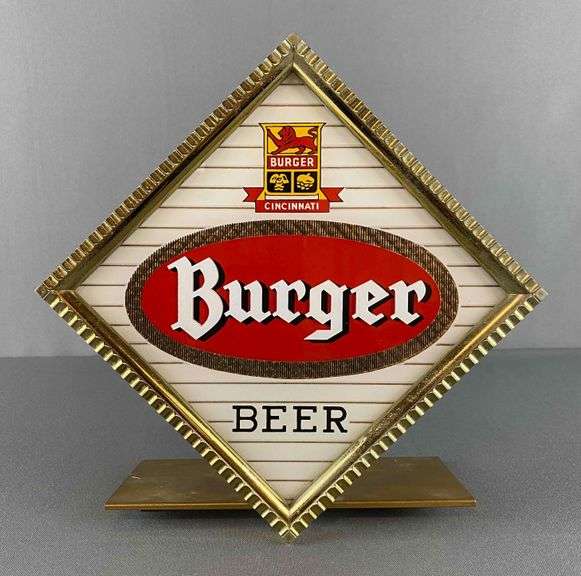 Vintage Burger Beer Metal Advertising Sign - Matthew Bullock Auctioneers
