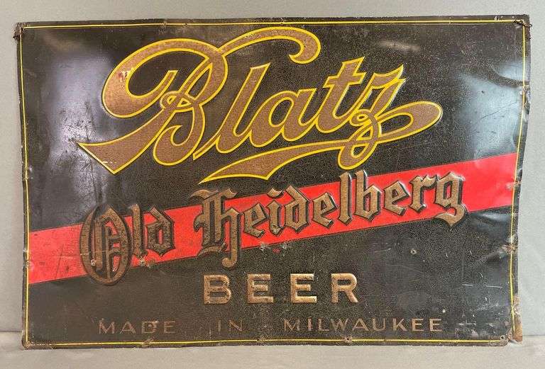 Vintage Blatz Old Heidelberg Beer Advertising Metal Sign - Matthew ...