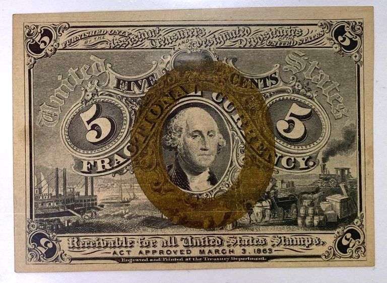 1863 5 Cents Second Issue Fractional Currency with Surcharge FR1234 ...