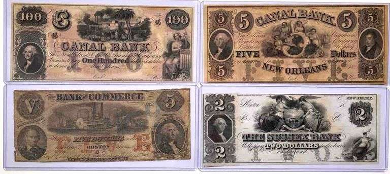 Group of 4 Obsolete Bank Notes - Matthew Bullock Auctioneers