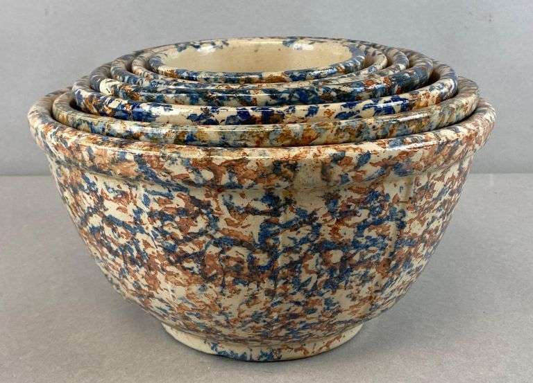 Set of 7 Antique Spongeware Nesting Bowls - Matthew Bullock Auctioneers
