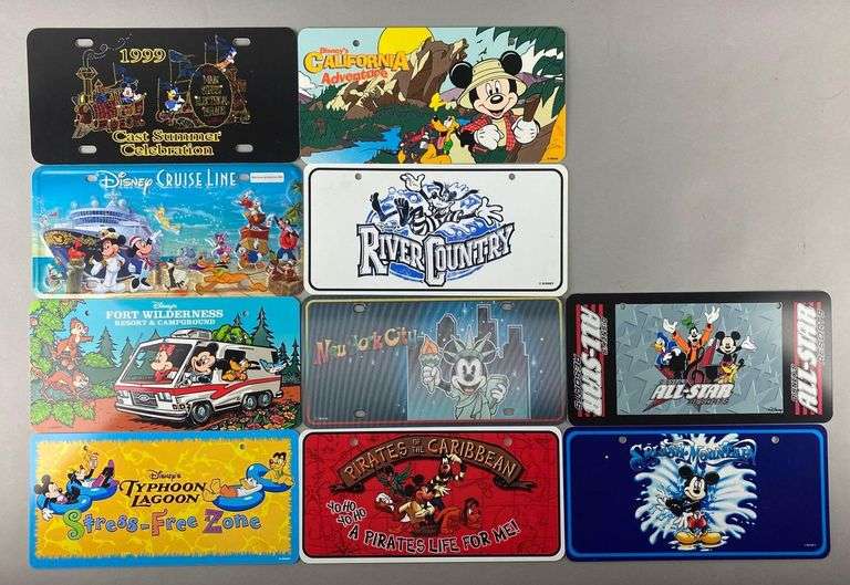 Group of 10 Disney License Plates - Matthew Bullock Auctioneers