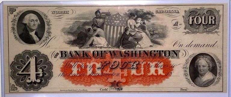 The Bank of Washington $4 Remainder Note - Matthew Bullock Auctioneers
