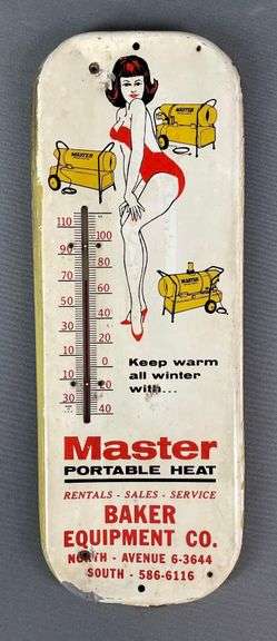 Vintage Master Portable Heat Pin-up Girl Advertising Metal Thermometer ...