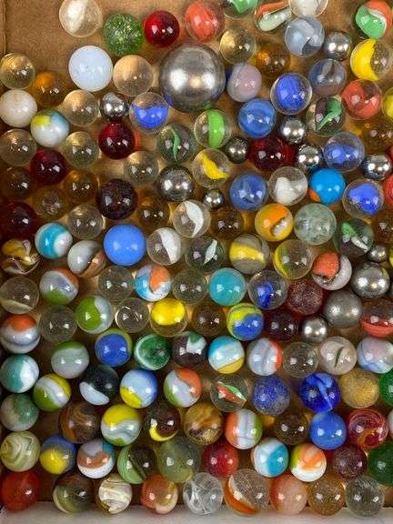 Group of 150+ Assorted Marbles and Leather Pouch - Matthew Bullock ...