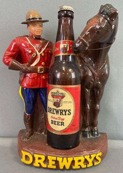 Vintage Drewrys Beer Mountie With Horse Advertising Statue - Matthew ...