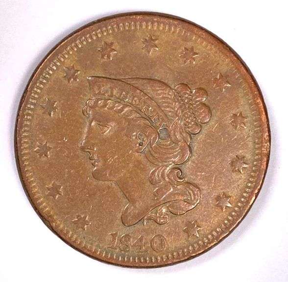 1840 Large Date Braided Hair Coronet Head Large Cent - Matthew Bullock ...