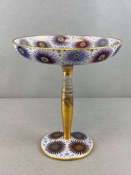 Hand-Painted Floral Art Glass Compote - Matthew Bullock Auctioneers