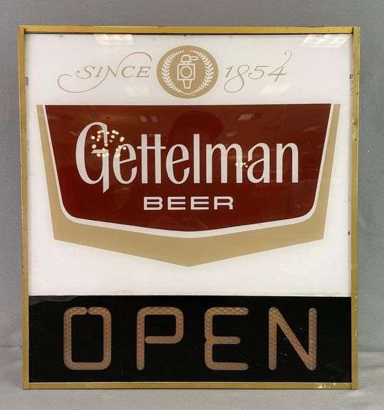 Vintage Gettelman Beer Advertising Open Sign - Matthew Bullock Auctioneers