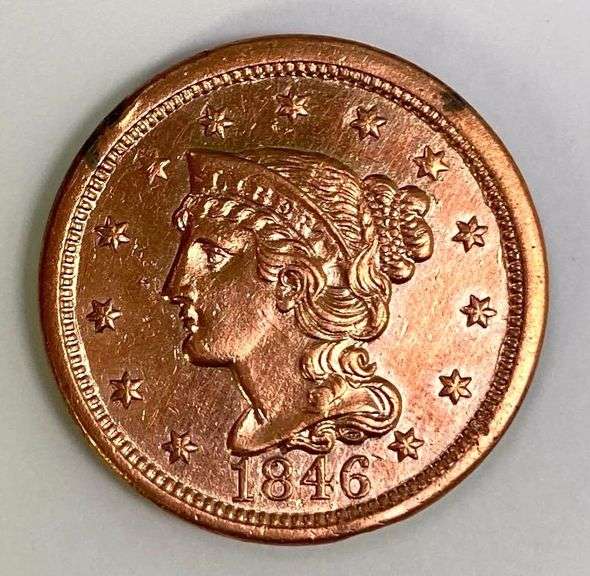 1846 Braided Hair Coronet Head Large Cents - Matthew Bullock Auctioneers