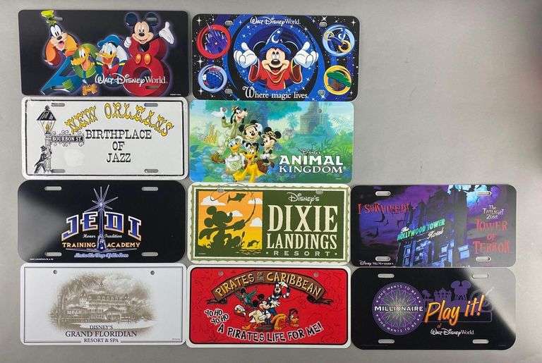 Group of 10 Disney License Plates - Matthew Bullock Auctioneers