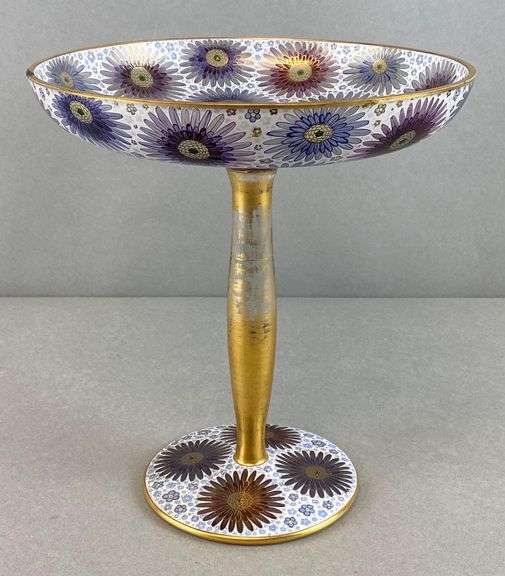 Hand-Painted Floral Art Glass Compote - Matthew Bullock Auctioneers