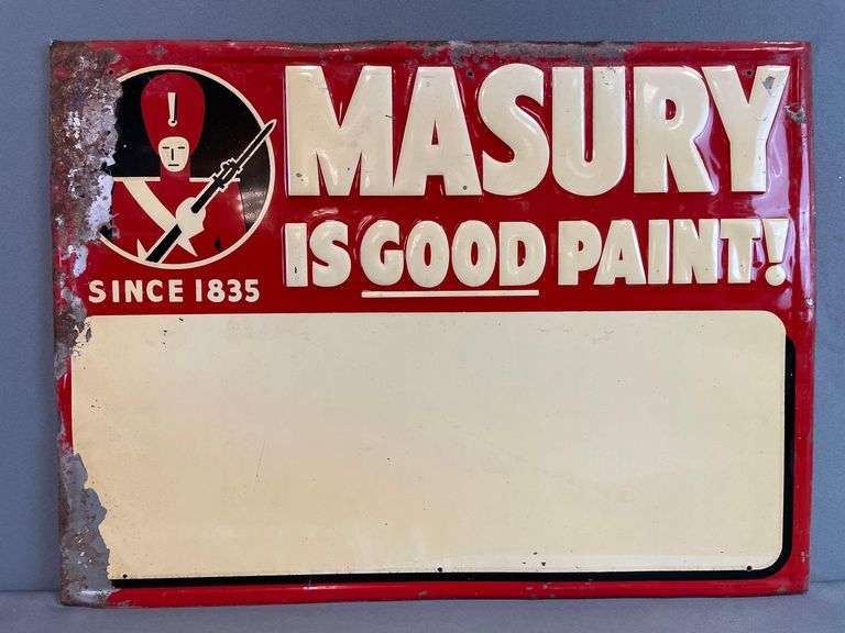Vintage Masury Paint Embossed Advertising Metal Sign - Matthew Bullock ...