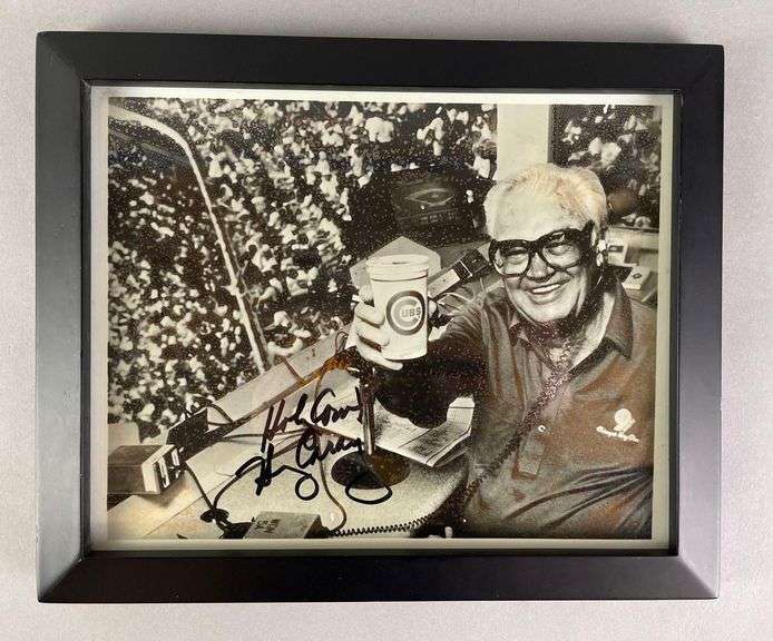 Framed 8x10 Harry Caray Signed Photo in Wrigley Field Booth - Matthew ...