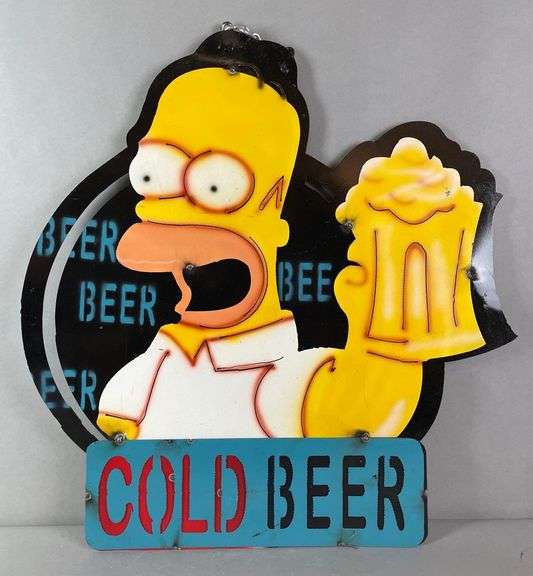 Homer Simpson Cold Beer Die-Cut Metal Sign - Matthew Bullock Auctioneers