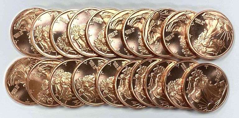 Roll of 20 1 oz Copper Walking Liberty Rounds - Matthew Bullock Auctioneers