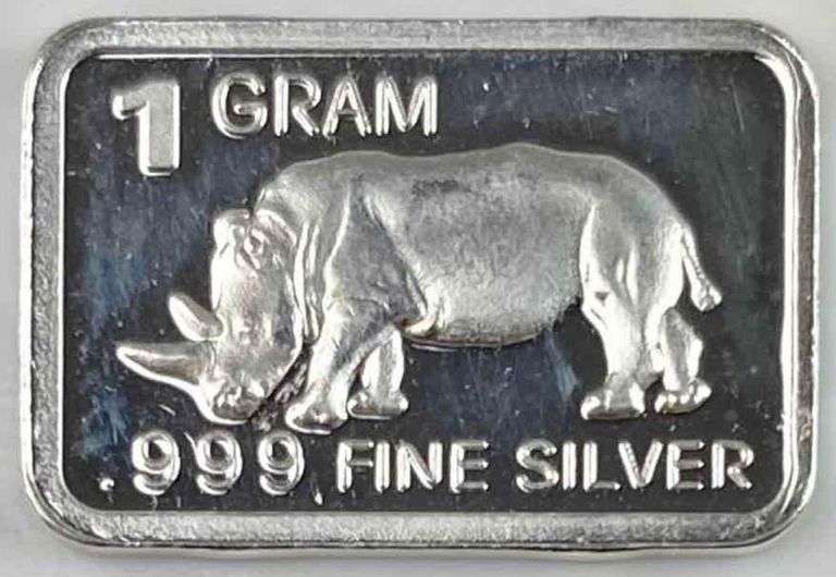 1 gram .999 fine silver bar Rhino - Matthew Bullock Auctioneers