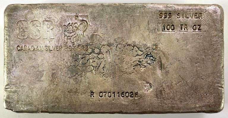 RARE CSR Canadian Silver Refiners Horizontal 100oz. 999 Fine Silver ...