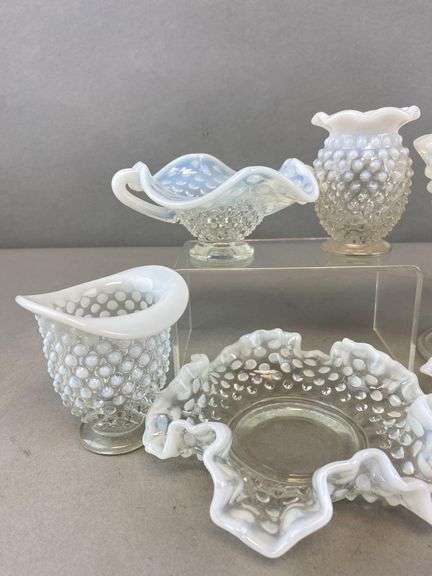 Group of 6 Fenton White Opalescent Glass Hobnail Vases and More ...