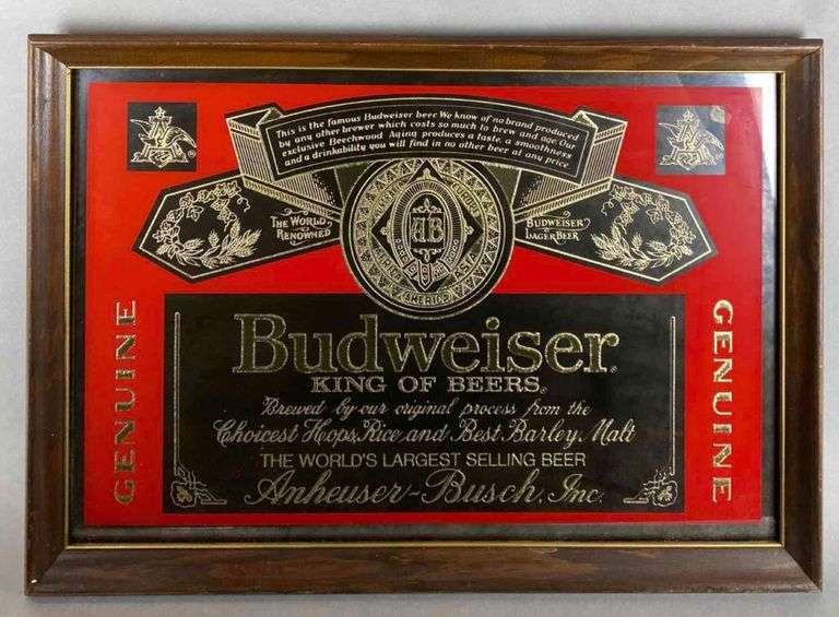 Budweiser Advertising Beer Mirror - Matthew Bullock Auctioneers