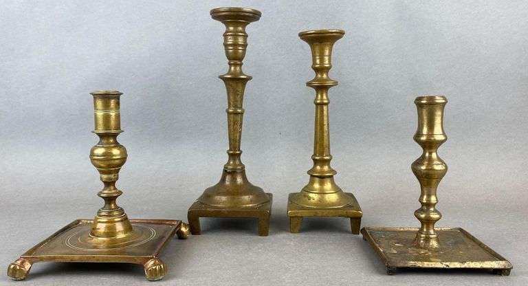 Group of 4 Assorted Brass Pedestal Candlesticks - Matthew Bullock Auctioneers