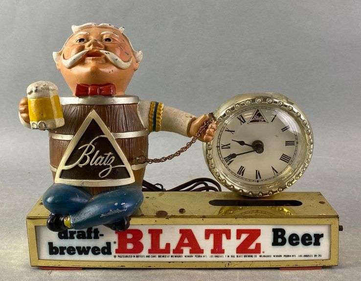 Vintage Blatz Beer Barrel Guy Light Up Advertising Clock - Matthew ...