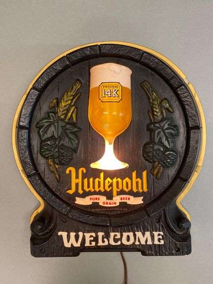 Vintage Hudepohl Bubbler Barrel Light Up Advertising Beer Sign ...