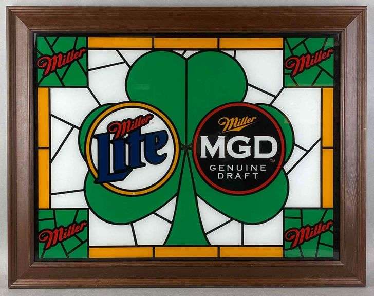 St. Patrick’s Miller Lite/MGD Beer Advertising Framed Glass Sign ...