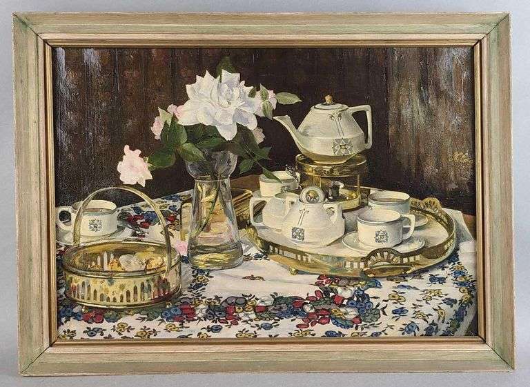 20th Century Still Life Table Setting Oil Painting - Matthew Bullock ...