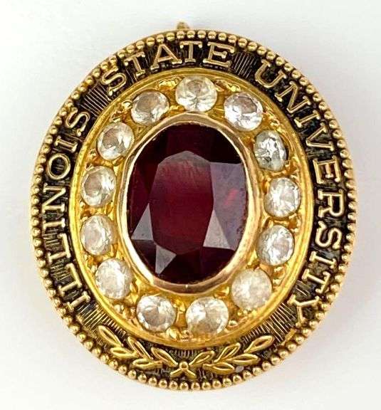 10K Gold Illinois State University Ruby Pin - Matthew Bullock Auctioneers