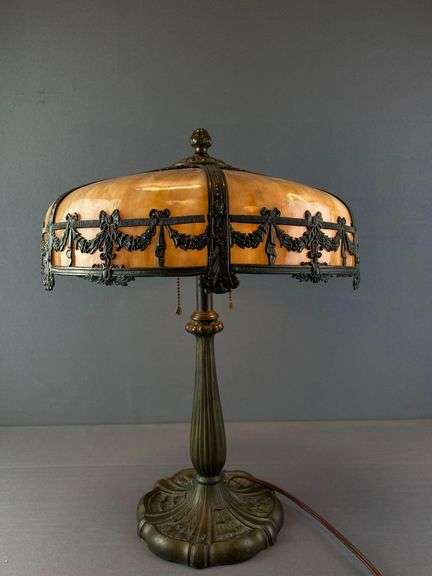Antique Slag Glass Table Lamp - Matthew Bullock Auctioneers