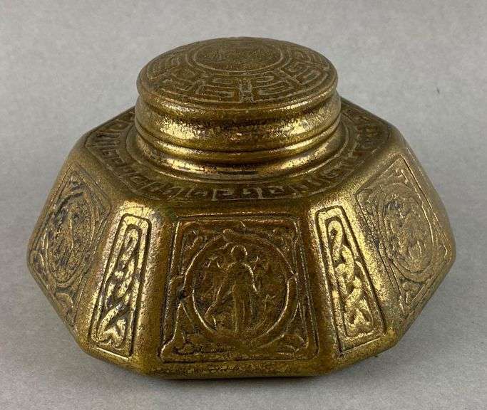 Antique Tiffany Zodiac Pattern Inkwell with Glass Insert - Matthew ...