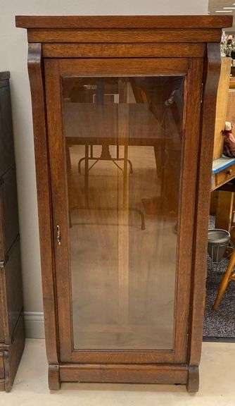 Antique Oak Display Case with Glass Door - Matthew Bullock Auctioneers