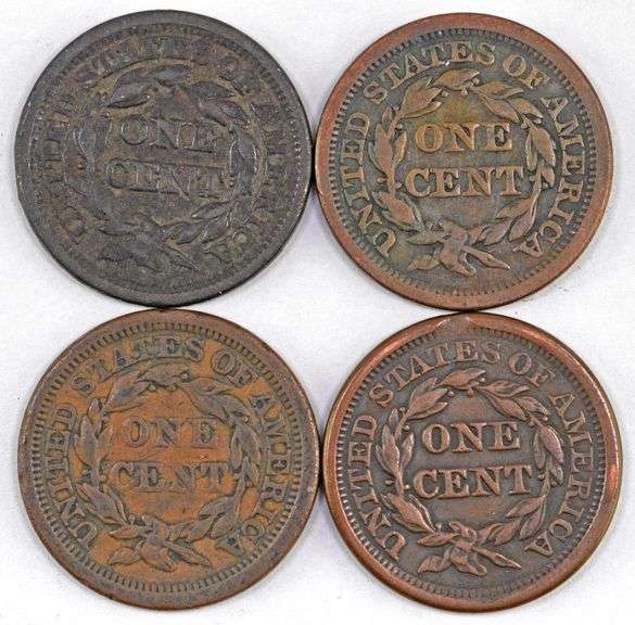 Group of (4) Braided Hair Large Cents 1848 1849 1850 & 1851 - Matthew Bullock Auctioneers